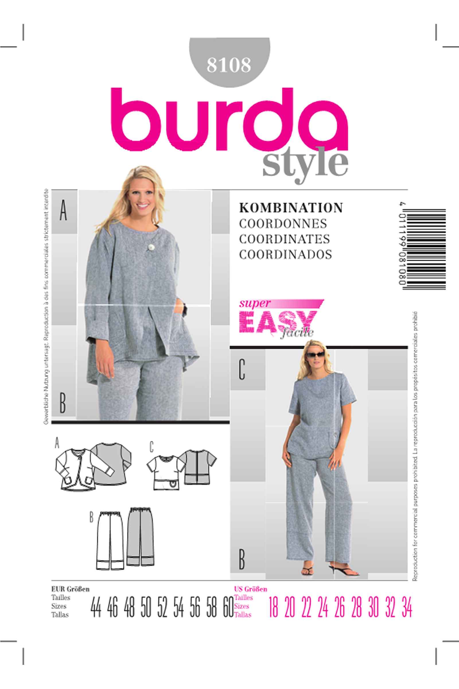 BURDA-8108 harmaa - Eurokangas